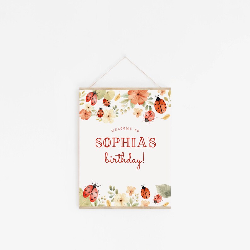 Editable Ladybug Birthday Welcome Sign Our Little Ladybug Birthday ...