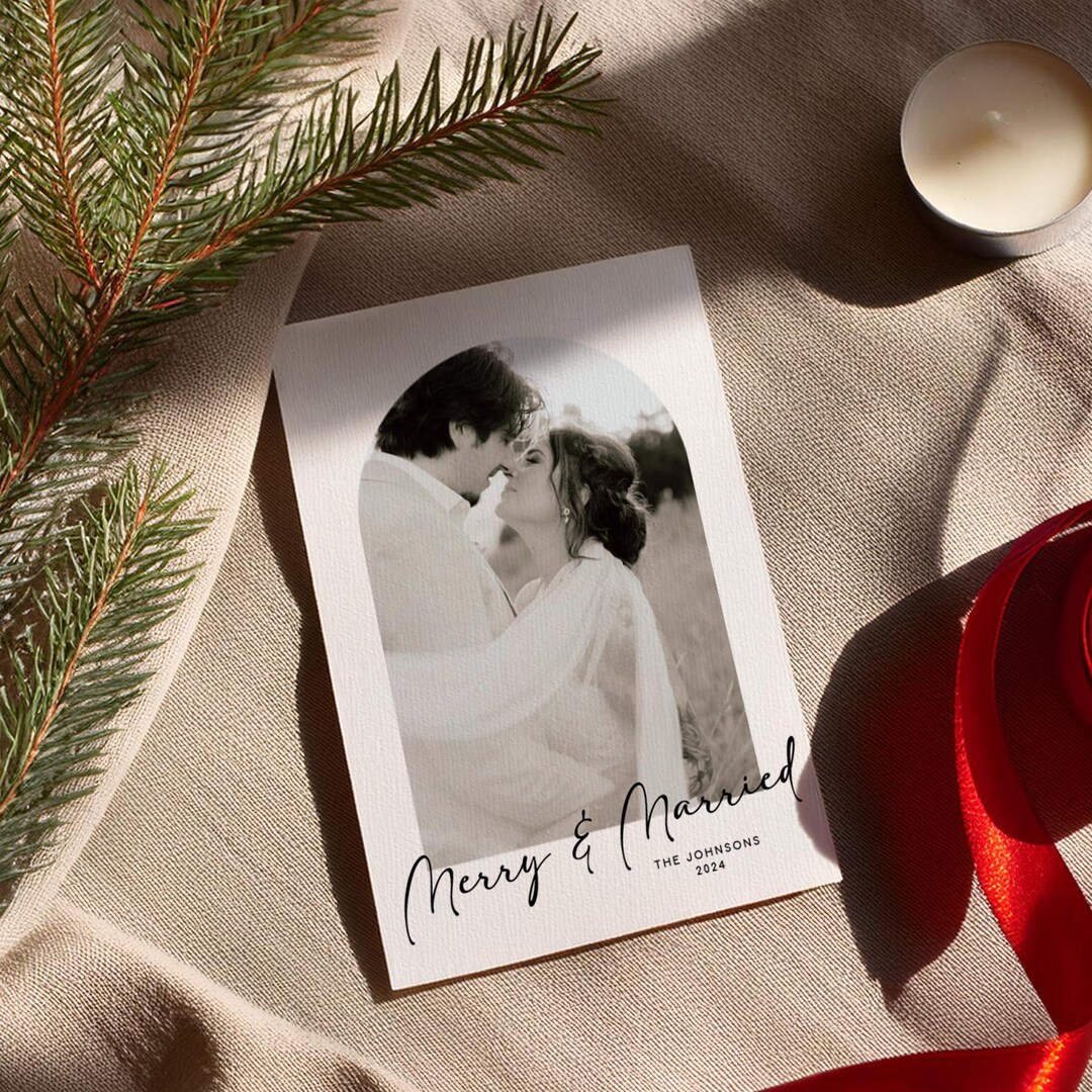 Editable Merry & Married Photo Christmas Card Instant Download Newlywed ...