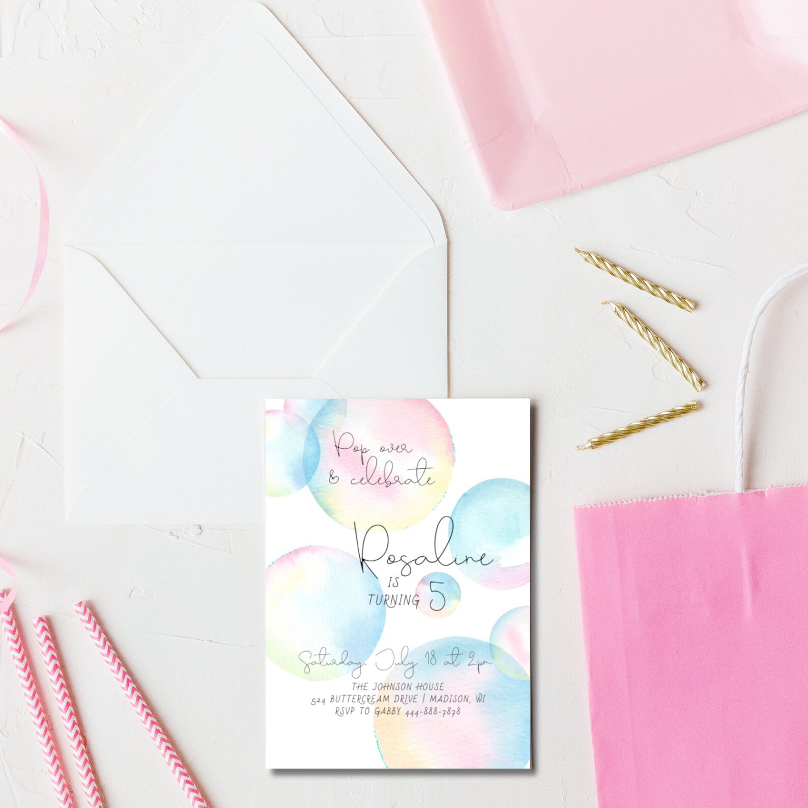 Editable Bubbles Birthday Invitation Instant Download Pastel Bubbles ...