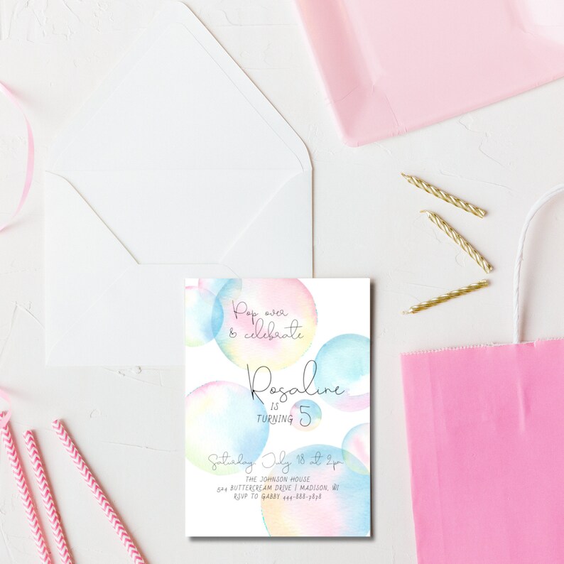Editable Bubbles Birthday Invitation Instant Download Pastel Bubbles ...
