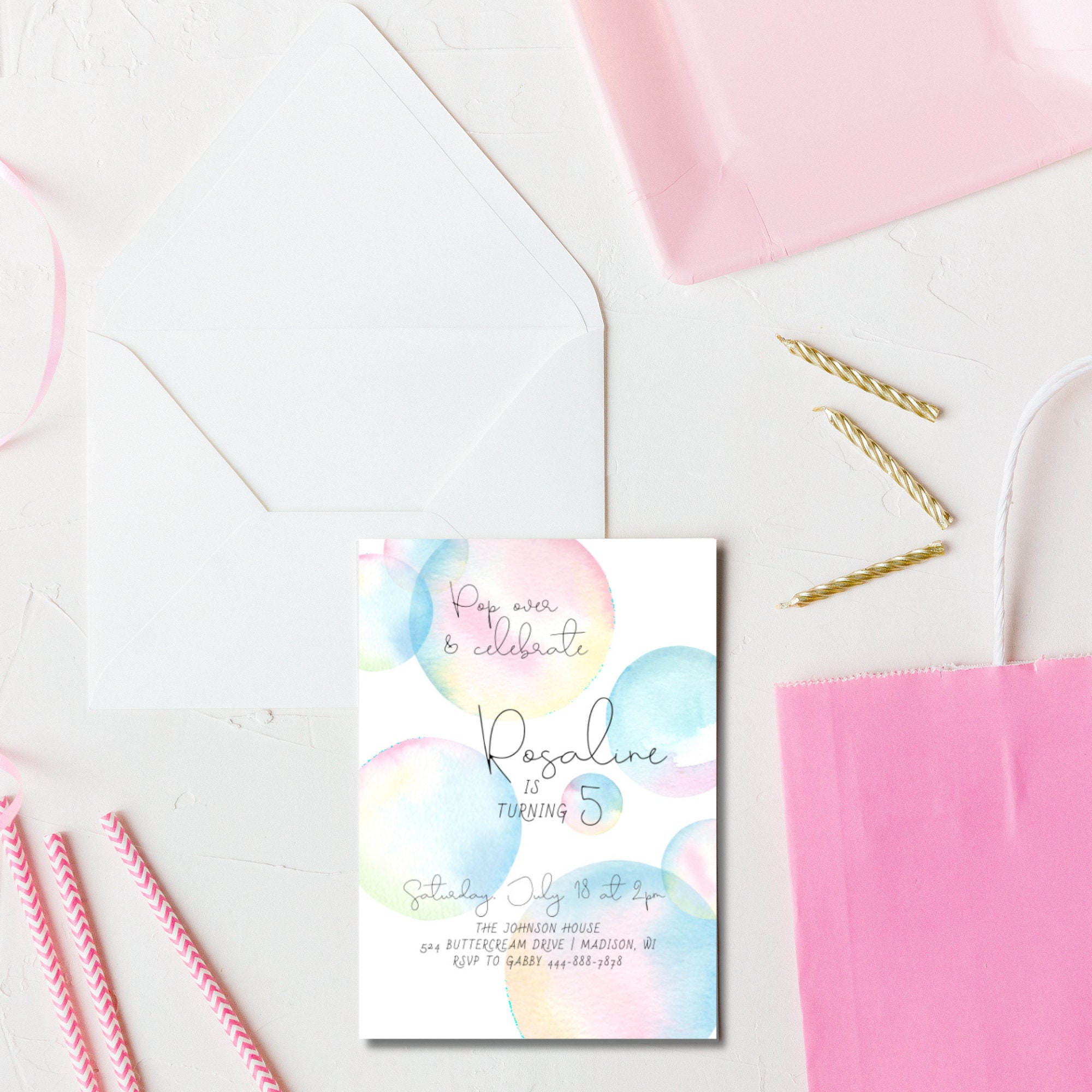 Editable Bubbles Birthday Invitation Instant Download Pastel Bubbles ...