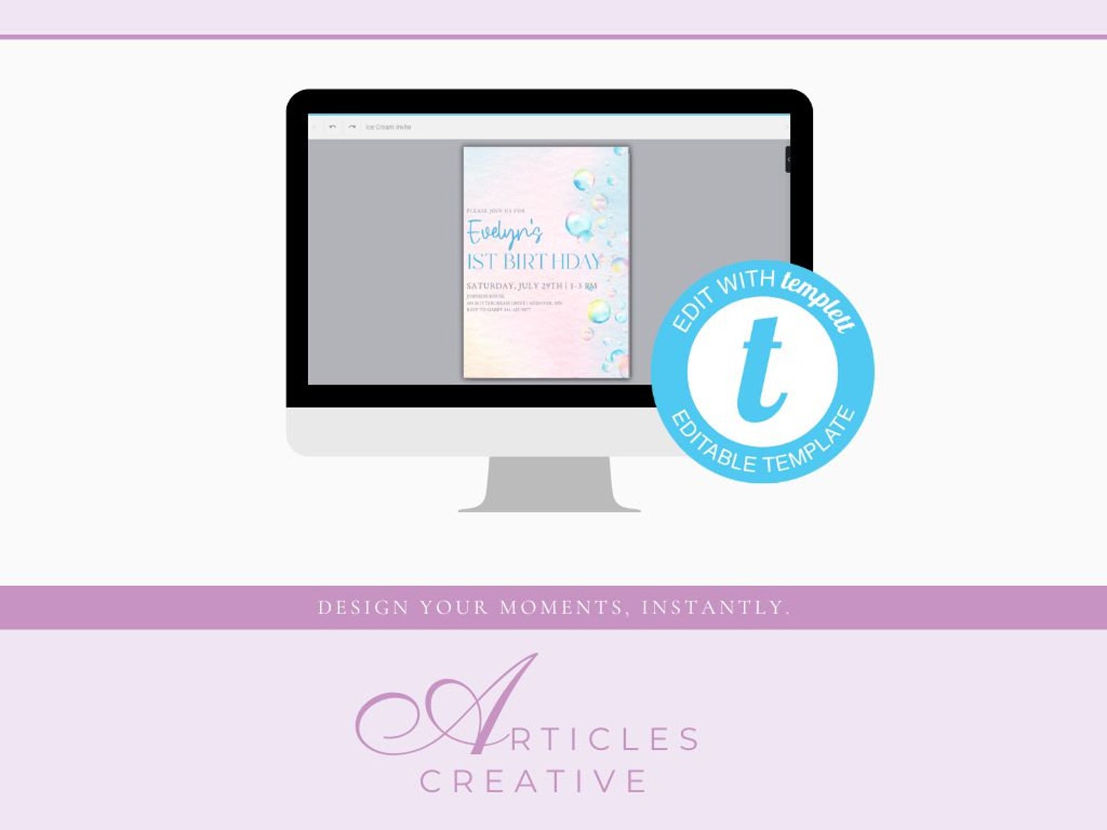 Editable Bubbles Birthday Invitation Instant Download Pastel Bubbles ...