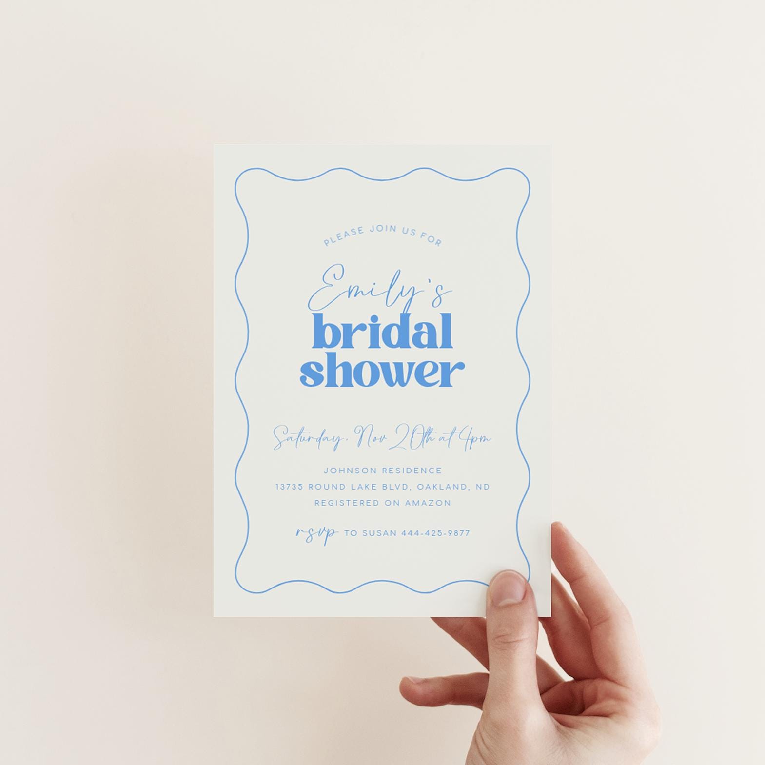 Editable Wavy Bridal Shower Invitation Instant Download Modern Blue ...