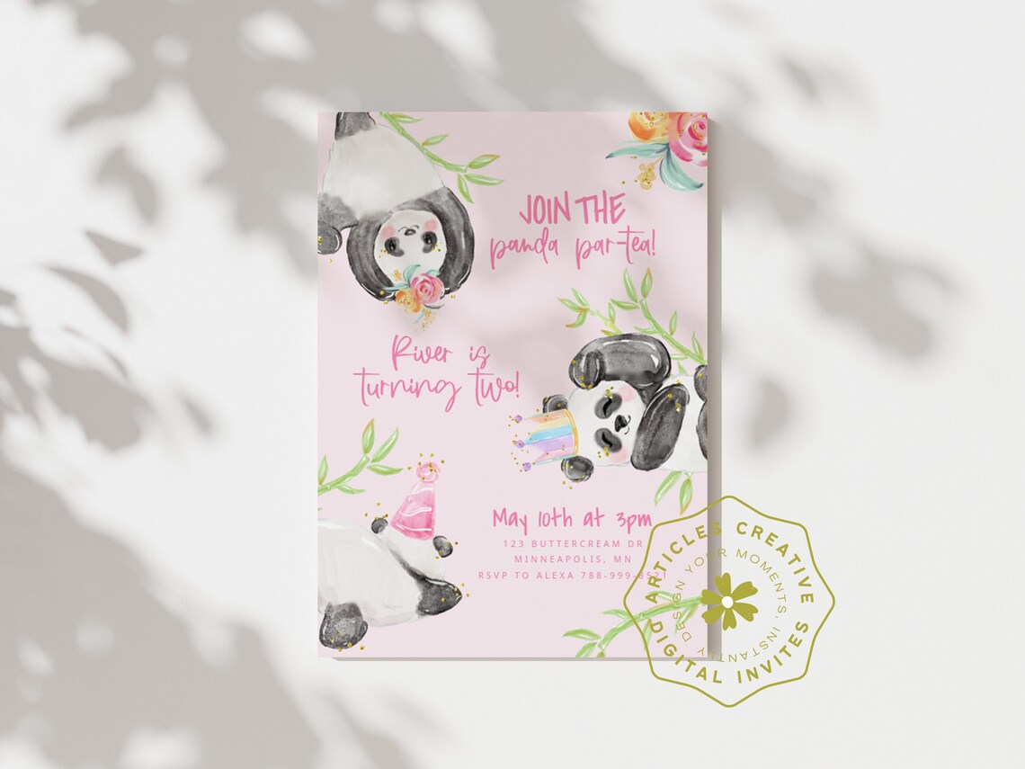 Editable Panda Invitation Panda Par-tea Birthday Instant Download Panda ...