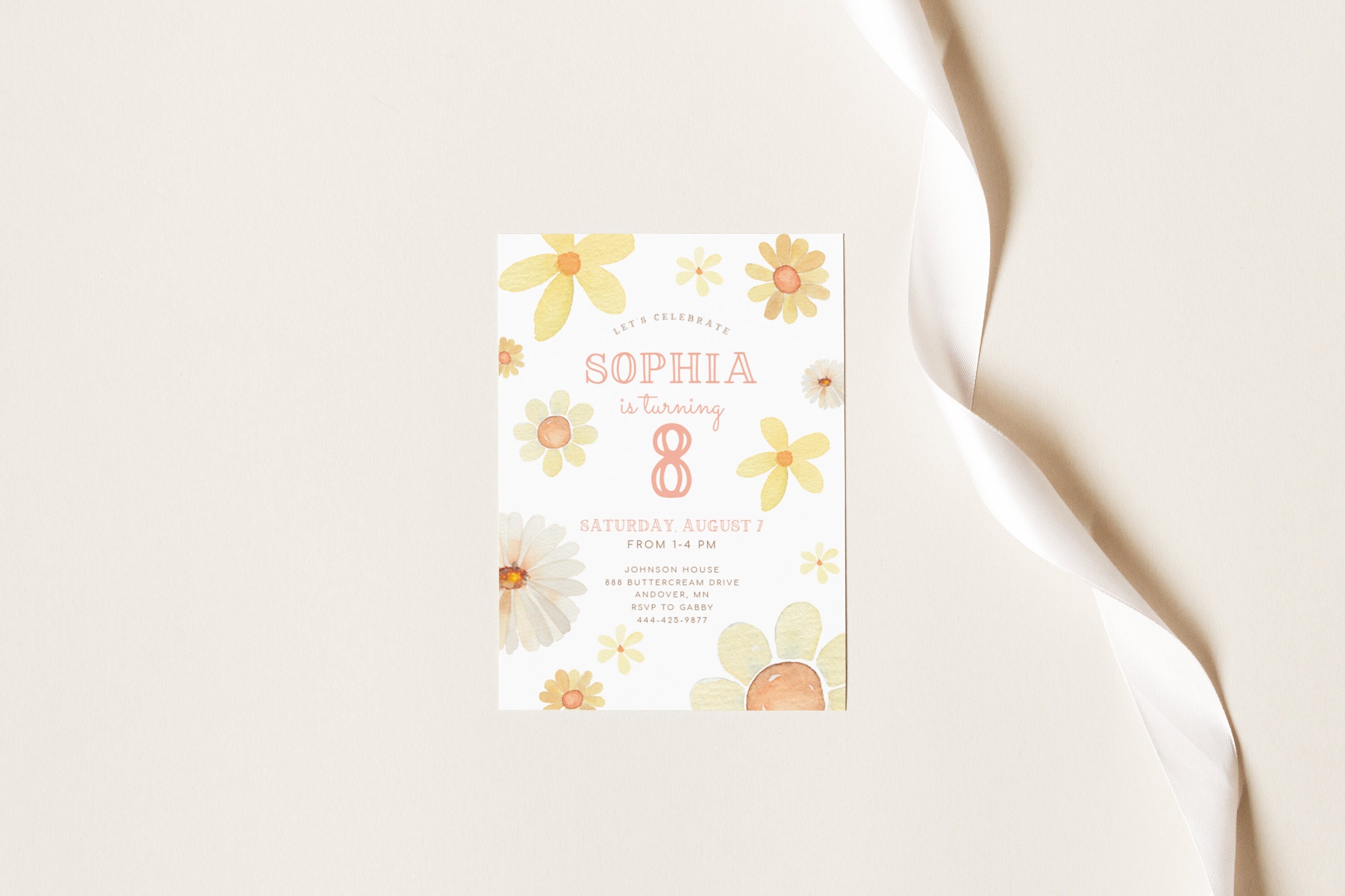 Editable Daisy Birthday Invitation Instant Download Pink Daisy Birthday ...