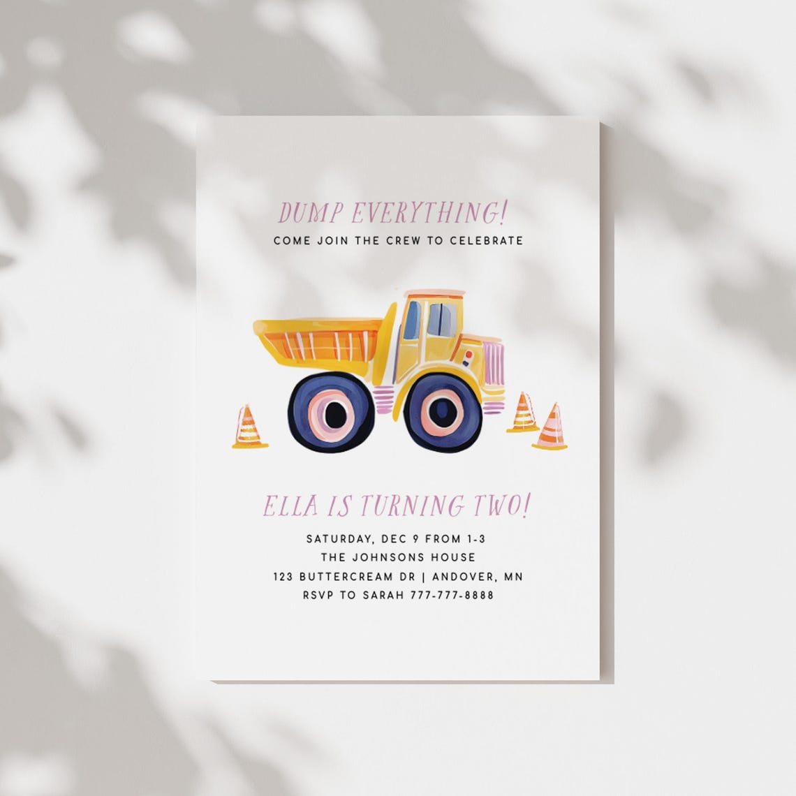 Editable Girl Dump Truck Birthday Invitation Dump Everything Birthday ...
