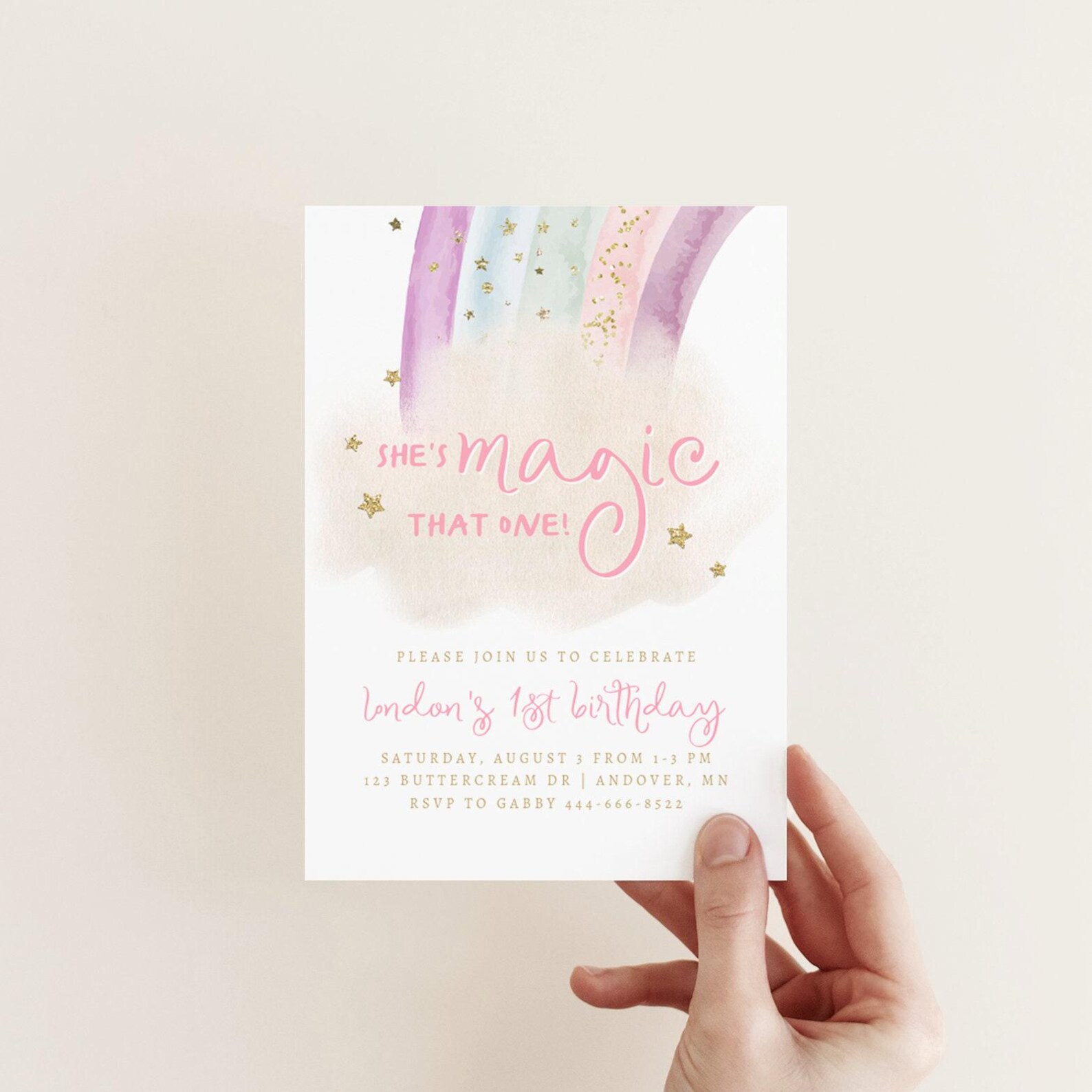 Editable Girl Rainbow 1st Birthday Invitation Instant Download Pastel ...
