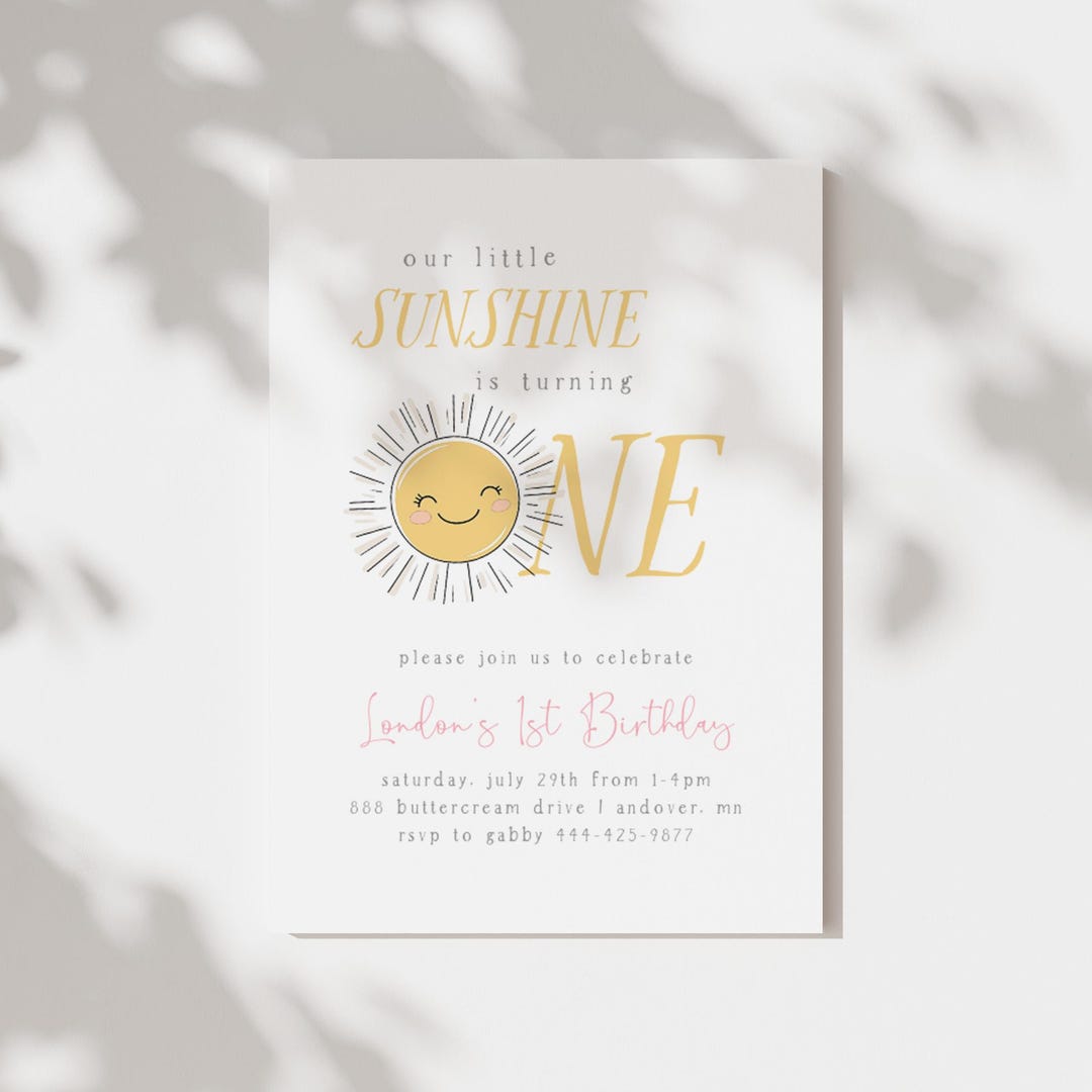 Editable Our Little Sunshine Birthday Invitation Sunshine 1st Birthday ...