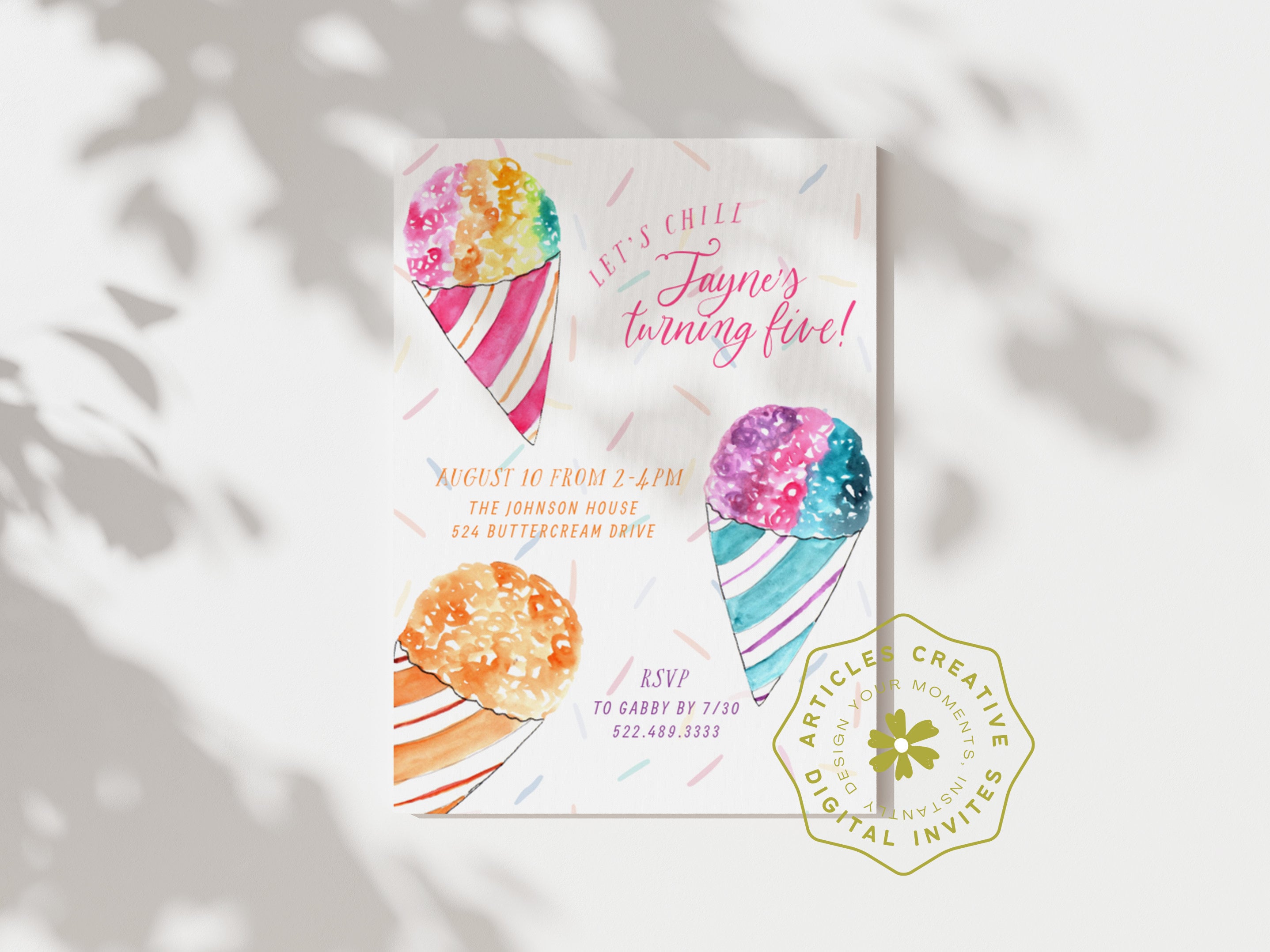 Editable Snow Cone Birthday Invitation Snow Cone Birthday Instant ...