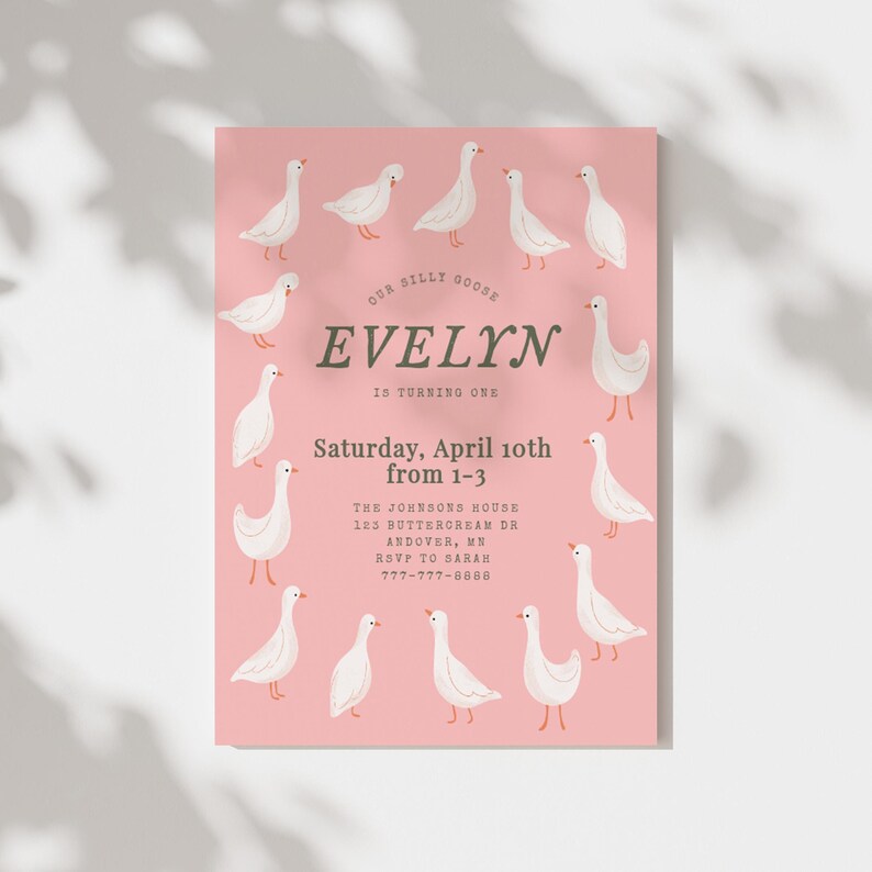 Editable One Silly Goose Birthday Invitation Instant Download Our Silly ...