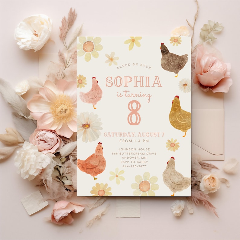 Editable Chicken Birthday Invitation, Instant Download, Chicken ...