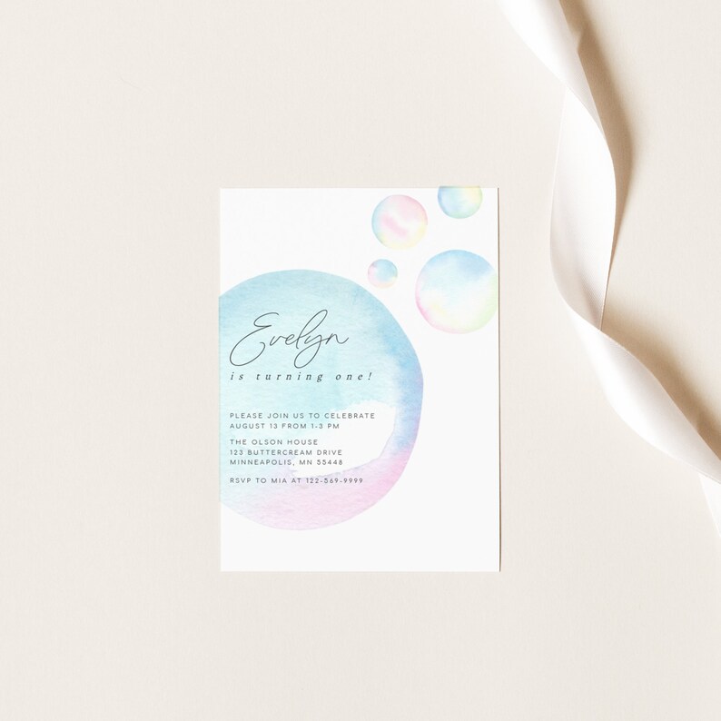 Editable Bubbles Birthday Invitation Instant Download Pastel Bubbles ...