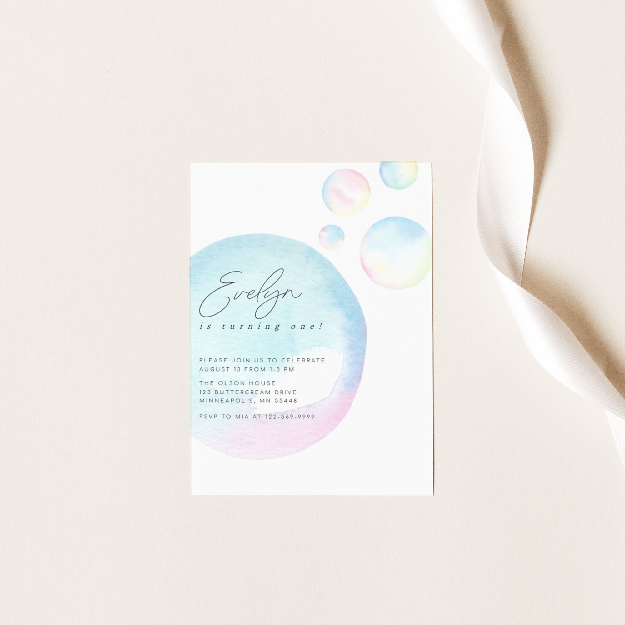 Editable Bubbles Birthday Invitation Instant Download Pastel Bubbles ...