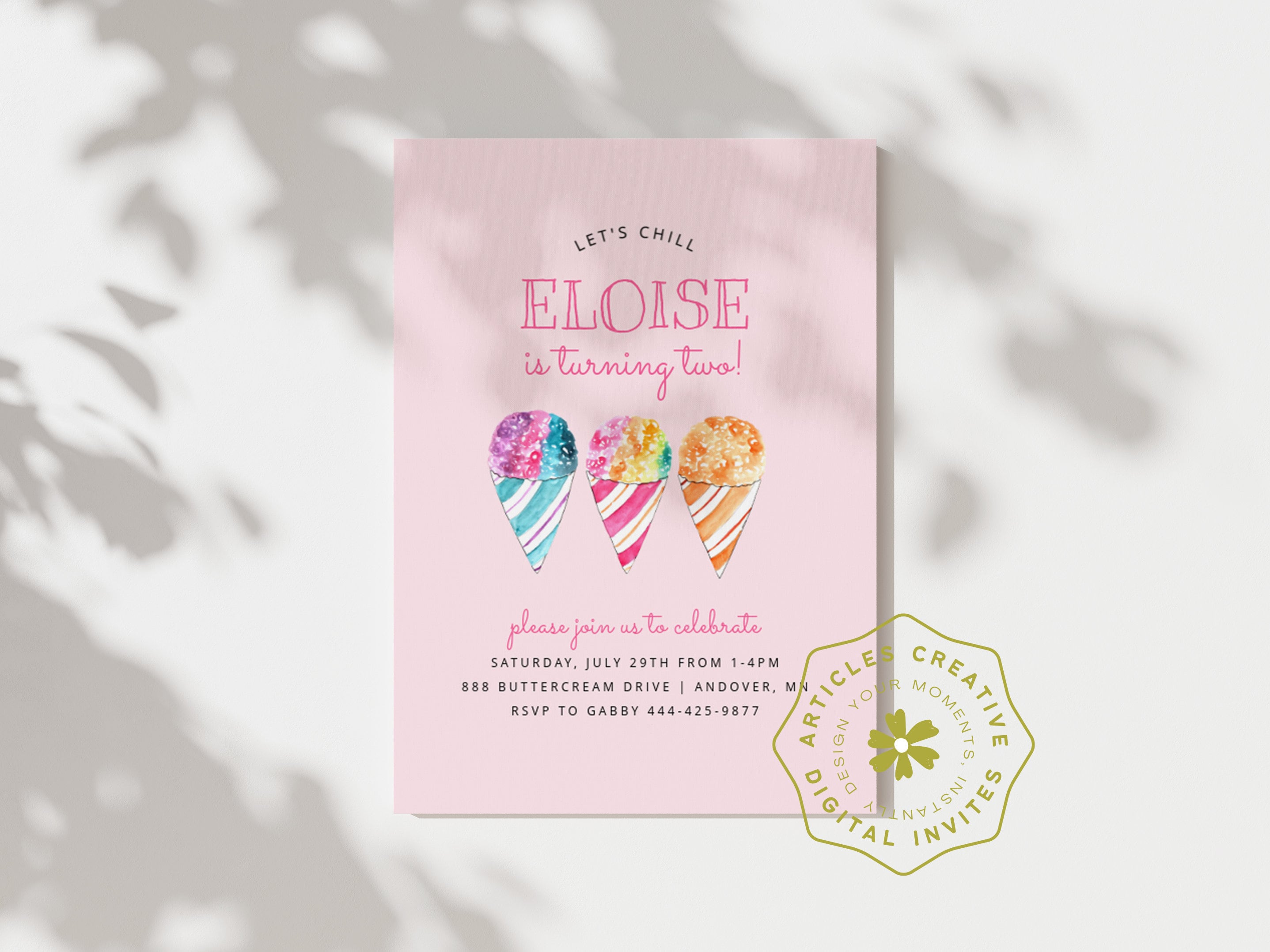 Editable Snow Cone Birthday Invitation Snow Cone Birthday Instant ...