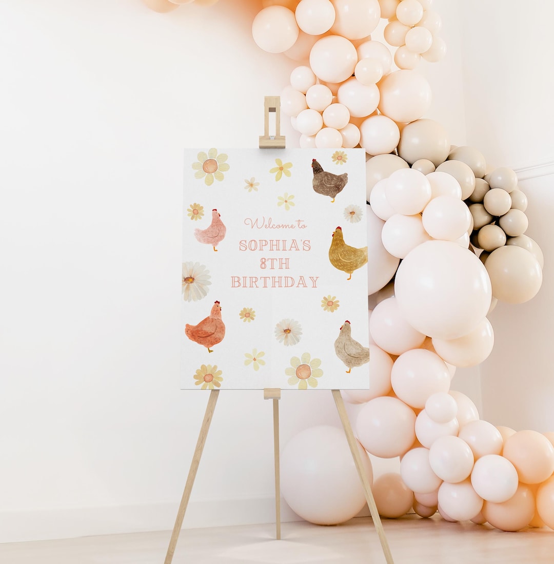 Editable Chicken Birthday Welcome Sign Chicken Instant Download Floral ...