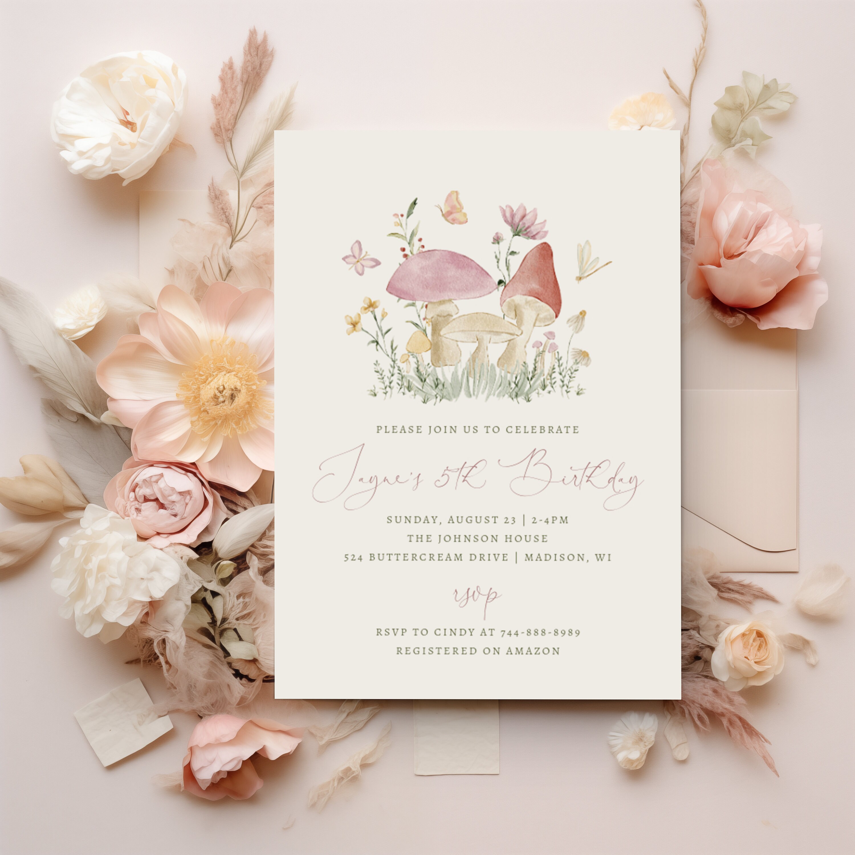 Editable Watercolor Floral Mushroom Invitation Mushroom Instant ...