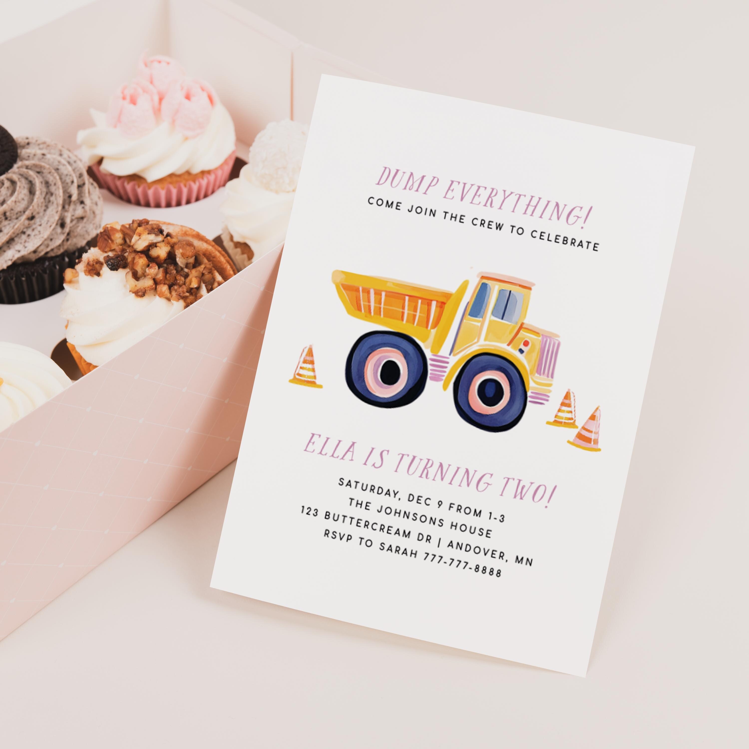 Editable Girl Dump Truck Birthday Invitation Dump Everything Birthday ...