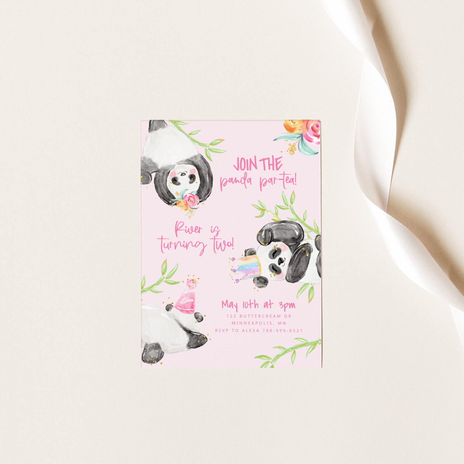 Editable Panda Invitation Panda Par-tea Birthday Instant Download Panda ...