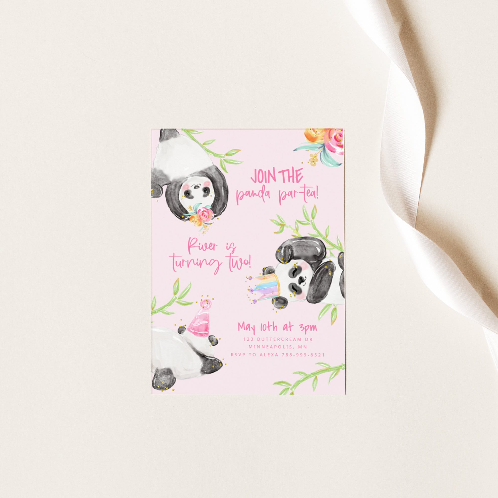 Editable Panda Invitation Panda Par-tea Birthday Instant Download Panda ...