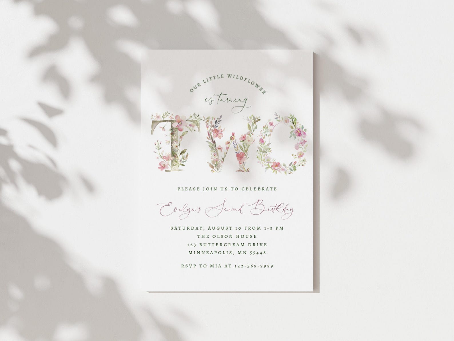Editable Wildflower 2nd Birthday Invitation Wildflower Second Download ...