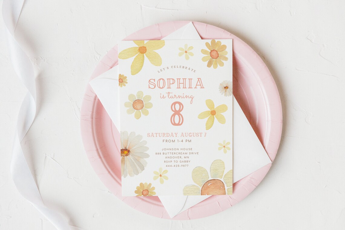 Editable Daisy Birthday Invitation Instant Download Pink Daisy Birthday ...