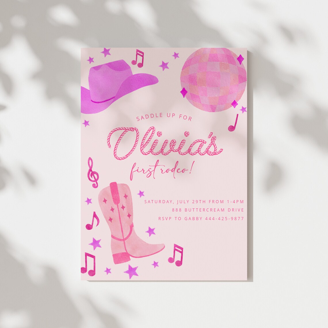 Editable Cowgirl Invite Girly Pink First Rodeo Birthday Invitation ...