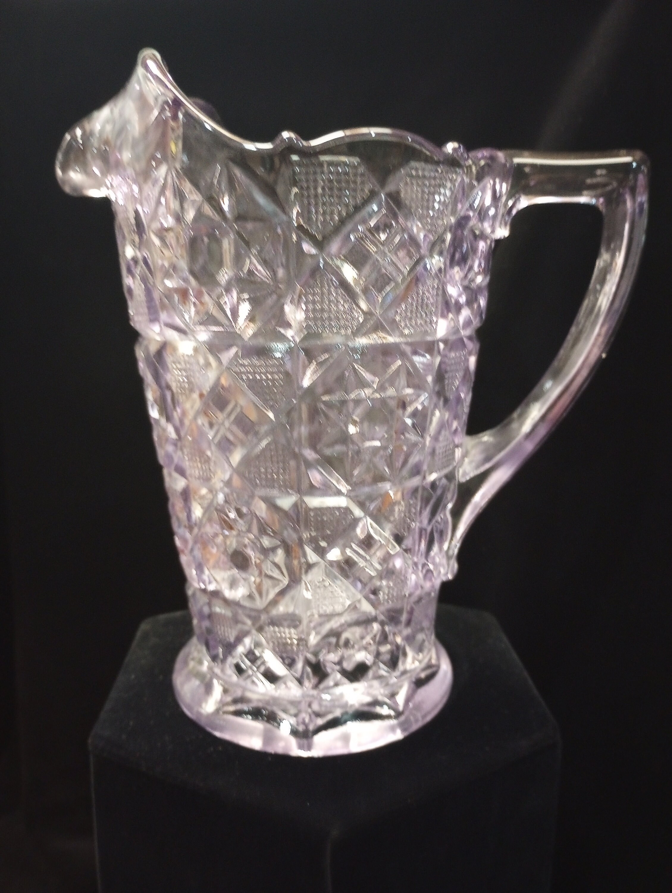 Vintage Imperial Purple Glass Water Pitcher Clear Diamond Block Pattern ...