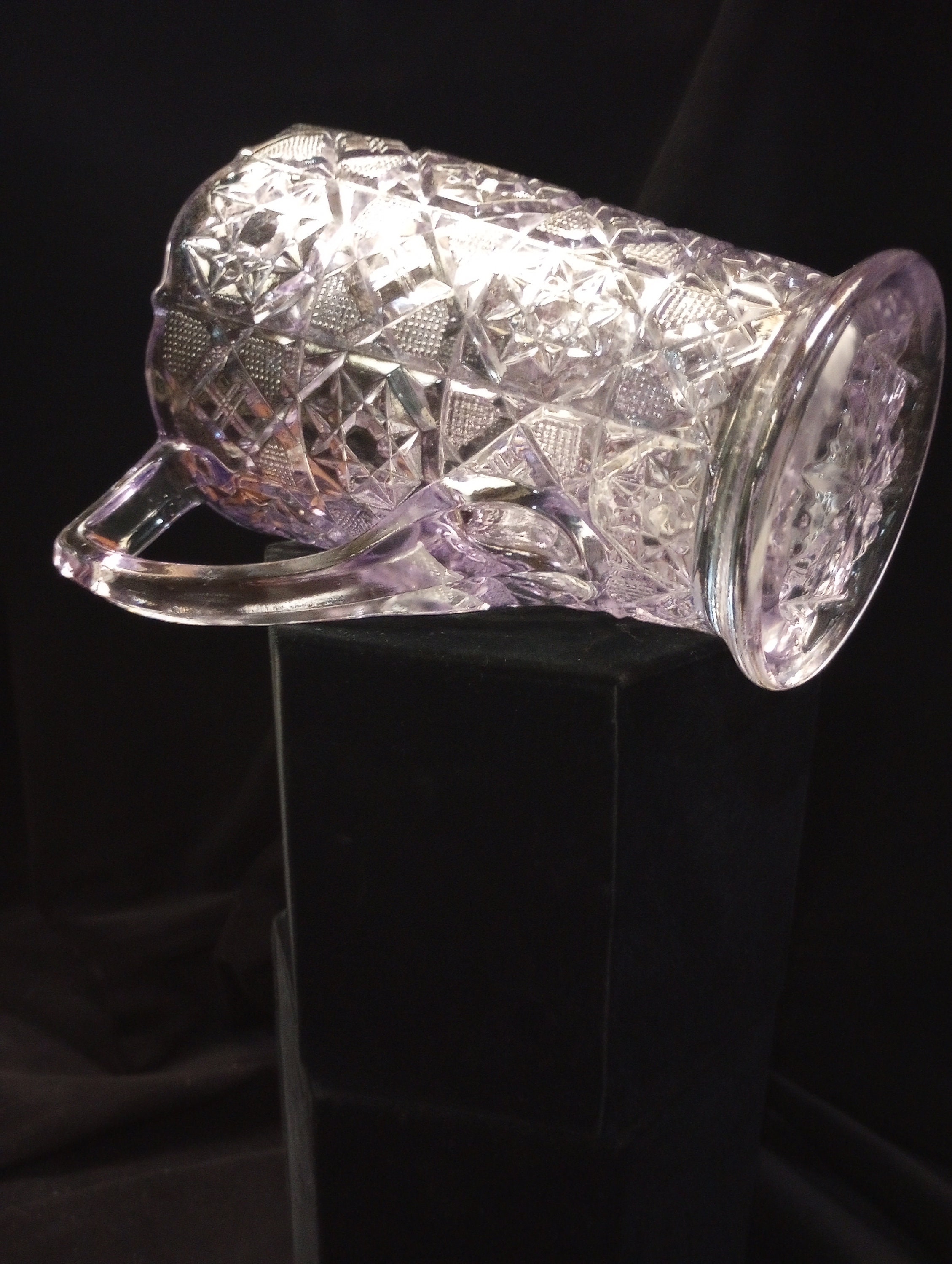 Vintage Imperial Purple Glass Water Pitcher Clear Diamond Block Pattern ...