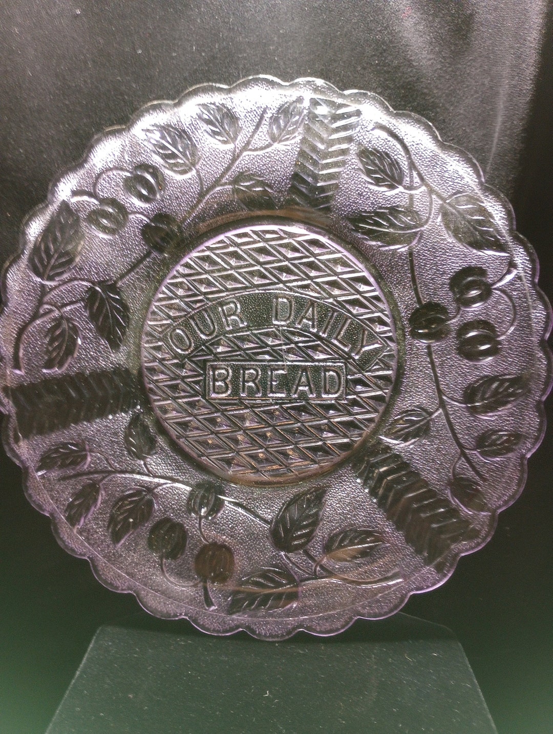 Our Daily Bread Stippled Cherry Bread Plate by Ohio Flint Glass Late ...