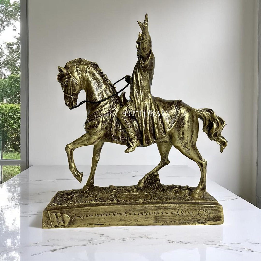 Ottoman Sultan Statue • Horseback Warrior Sculpture • Historical Resin ...
