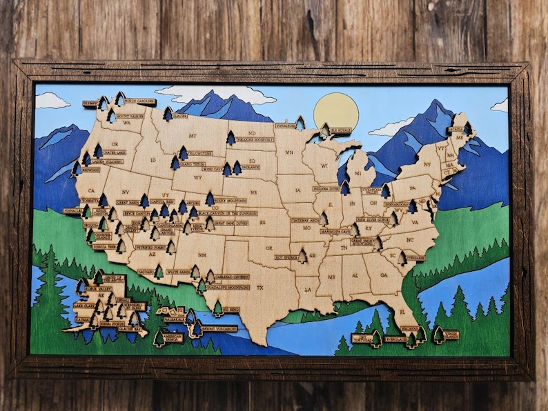 Personalized USA National Parks Map | Push Pin Travel Tracker - Etsy