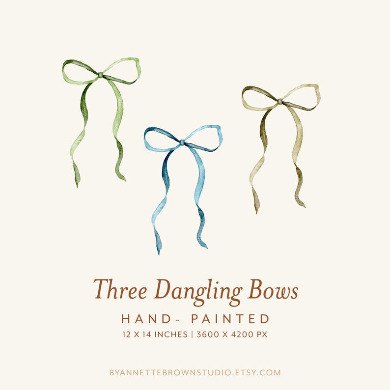 Set of Three Bows in Blue, Olive, and Neutral Hand-painted Using ...