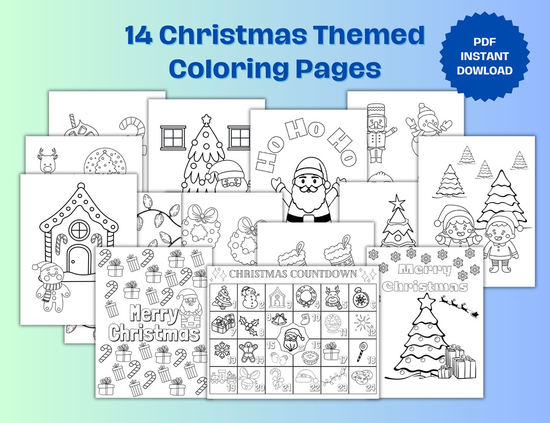 Printable Christmas-themed Coloring Pages for Kids 14 Pages - Etsy