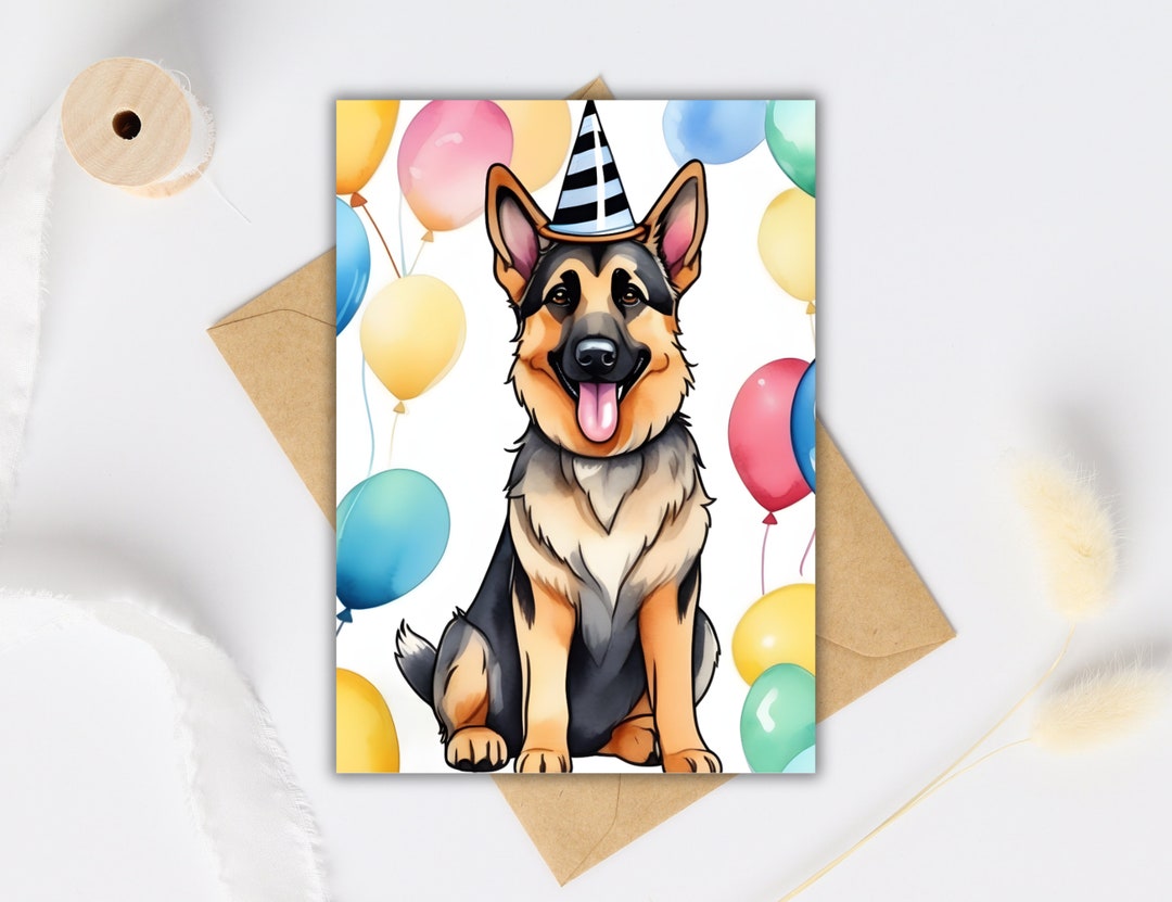 Printable Cute German Shepherd Dog Birthday Card & Envelope Template ...