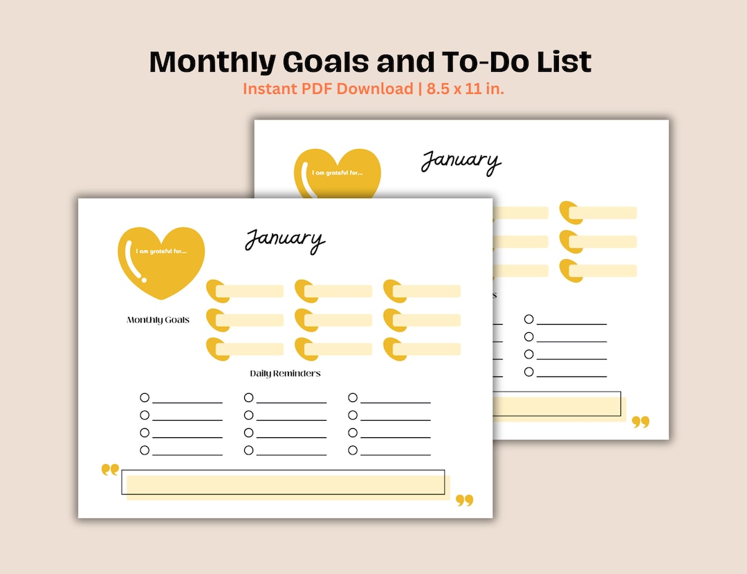 Printable Monthly Goals Planner in Yellow Colorful & Motivational - Etsy