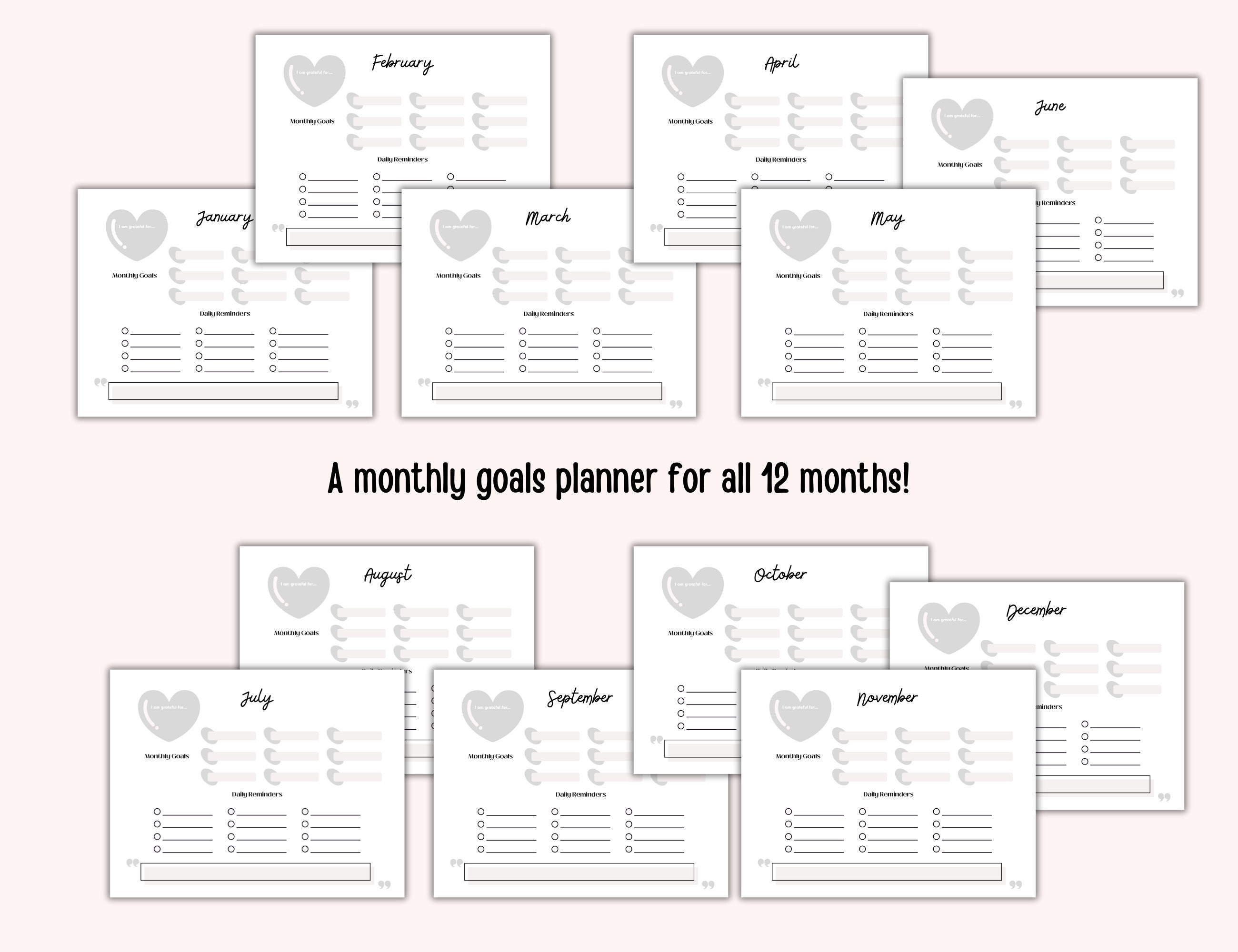 Printable Monthly Goals Planner in Greyscale Colorful & Motivational - Etsy