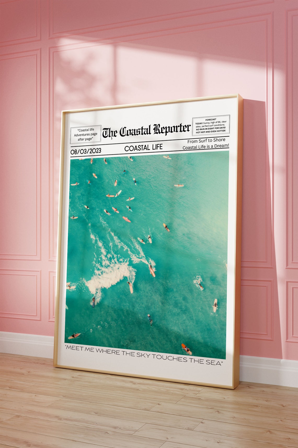 Coastal Beach Newspaper Print, Beachy Wall Art Print, Retro Wall Art ...