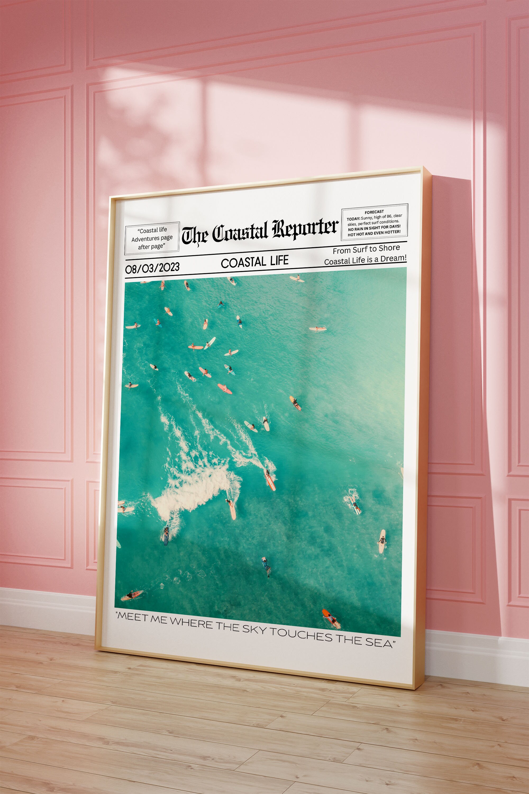 Coastal Beach Newspaper Print, Beachy Wall Art Print, Retro Wall Art ...