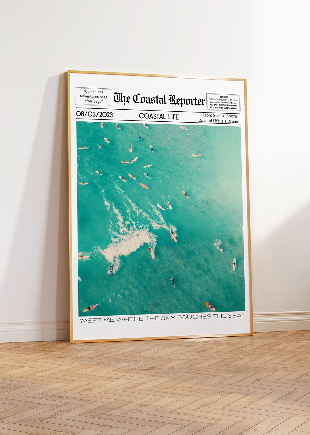 Coastal Beach Newspaper Print, Beachy Wall Art Print, Retro Wall Art ...