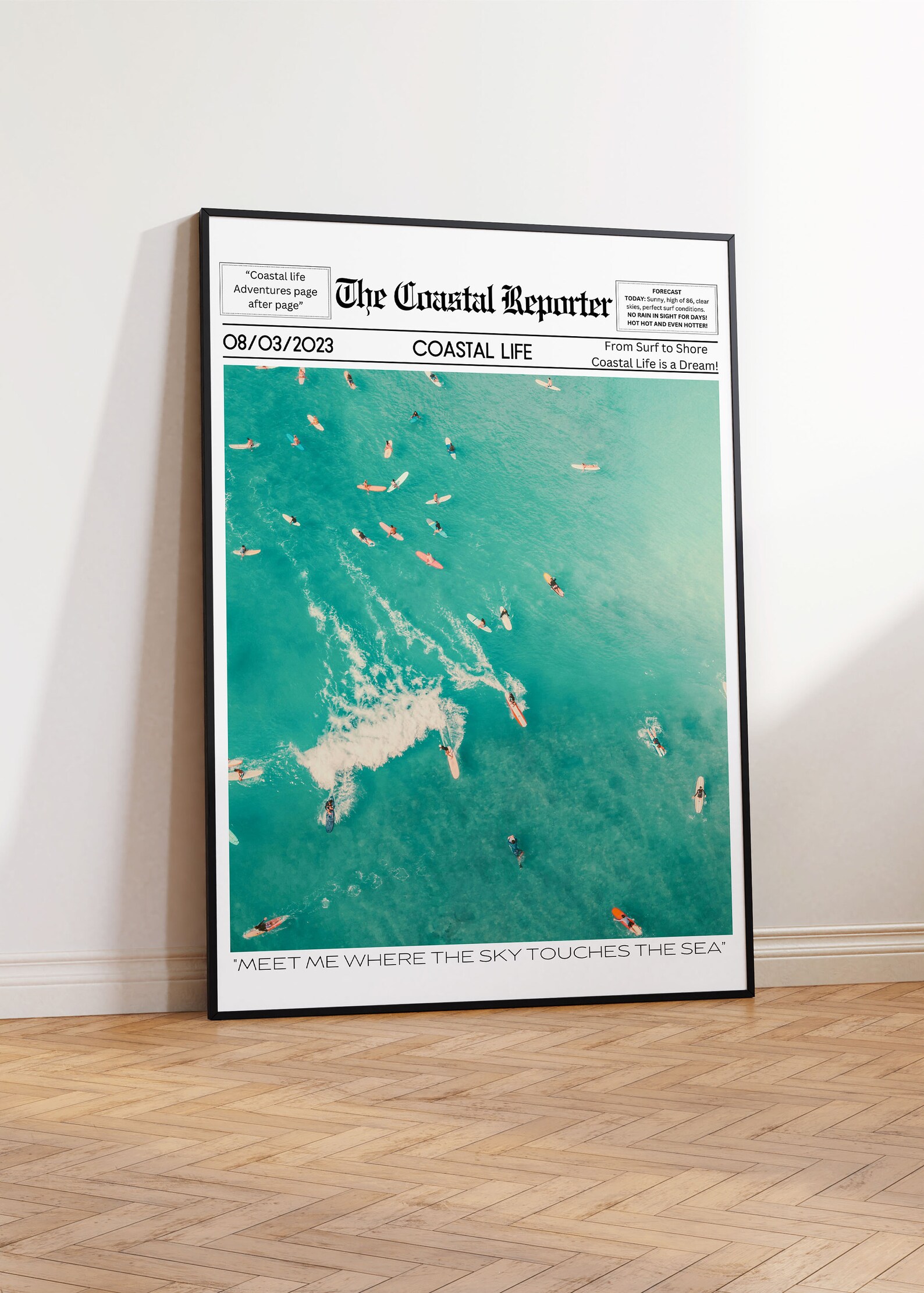 Coastal Beach Newspaper Print, Beachy Wall Art Print, Retro Wall Art ...