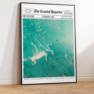 Coastal Beach Newspaper Print, Beachy Wall Art Print, Retro Wall Art ...