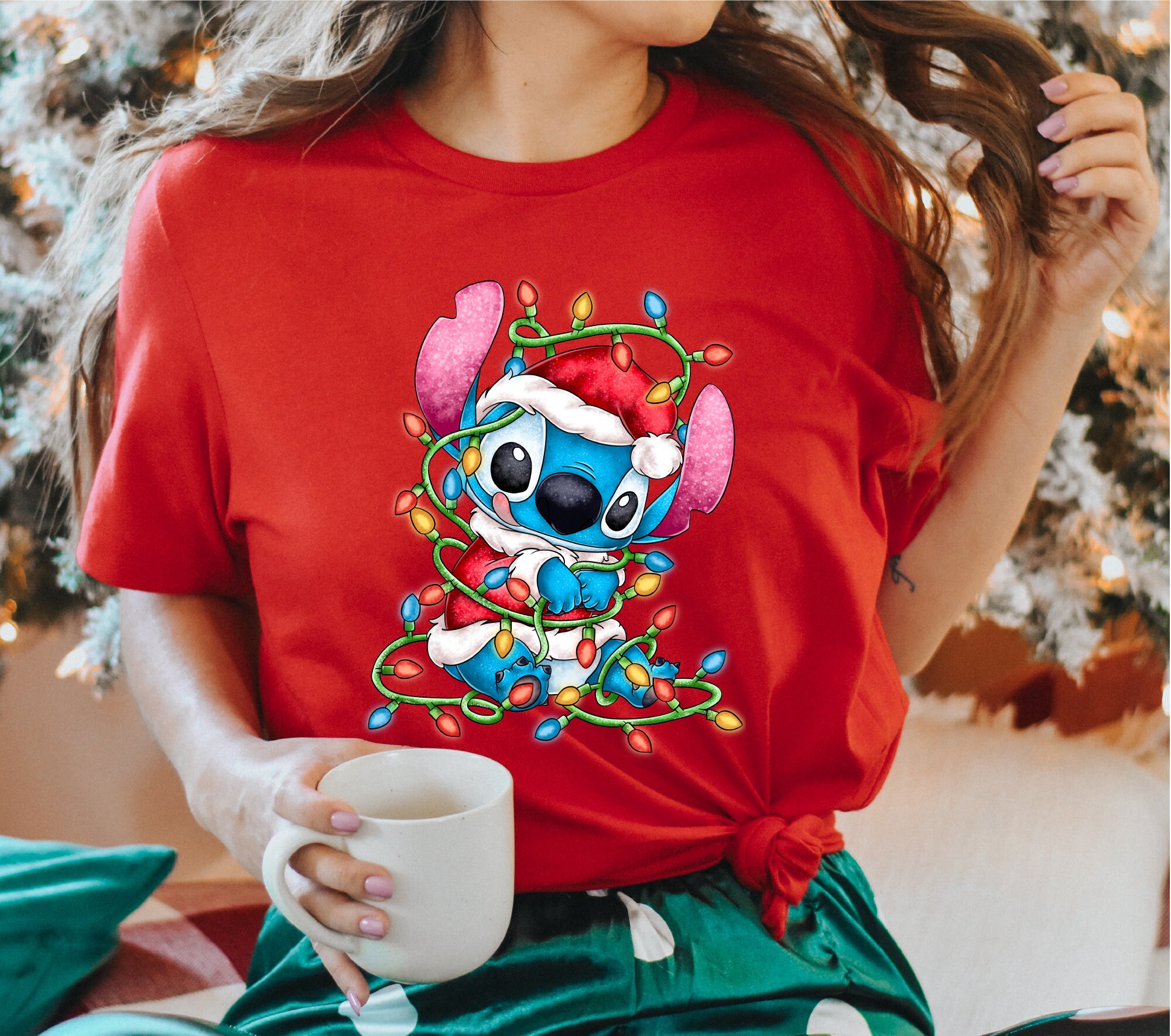 Retro Lilo & Stitch Christmas Lights Portrait Sweatshirt, Disney ...