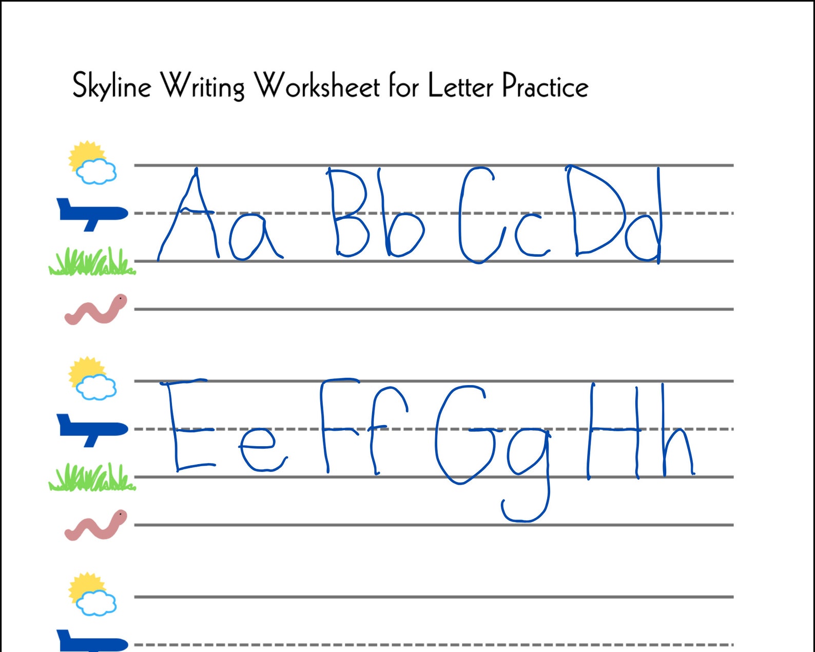 Sky Line Letter Writing Kids Letter Practice Printable - Etsy