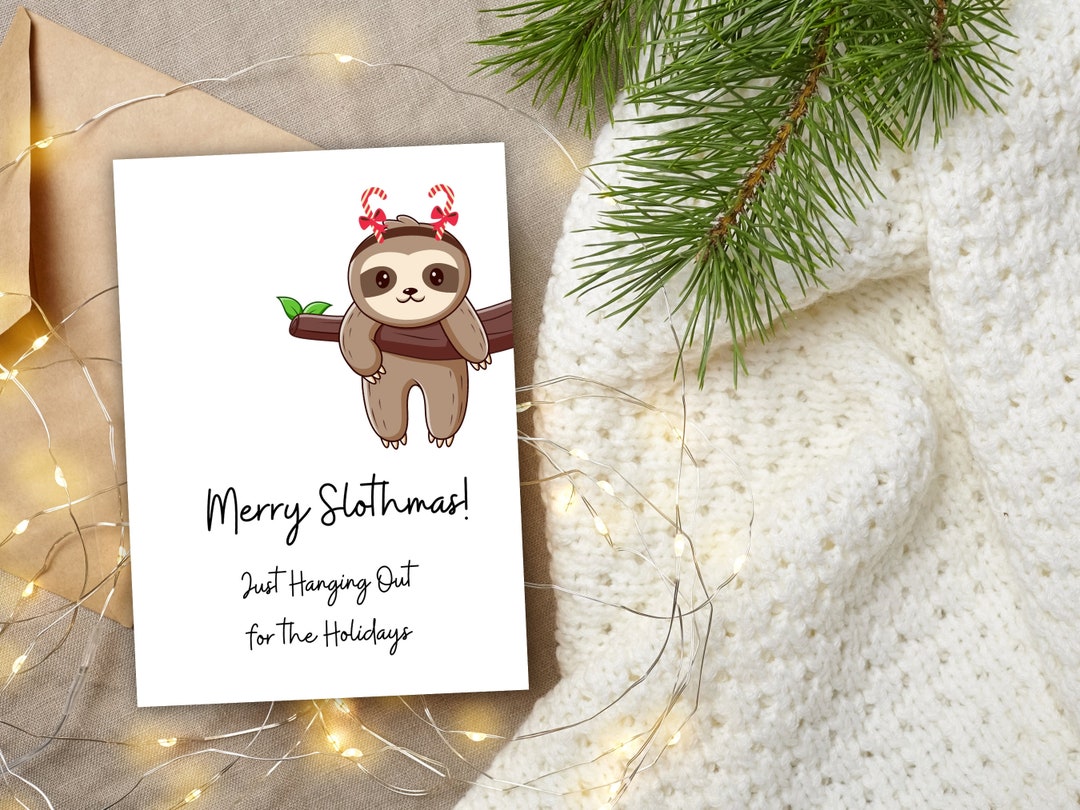Funny Sloth Christmas Cards, Holiday Cards With Christmas Sloth, Ideal ...