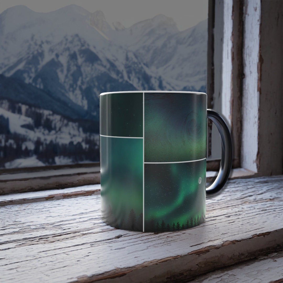 Color Changing Northern Lights Mug, Aurora Borealis Grid Coffee Cup ...