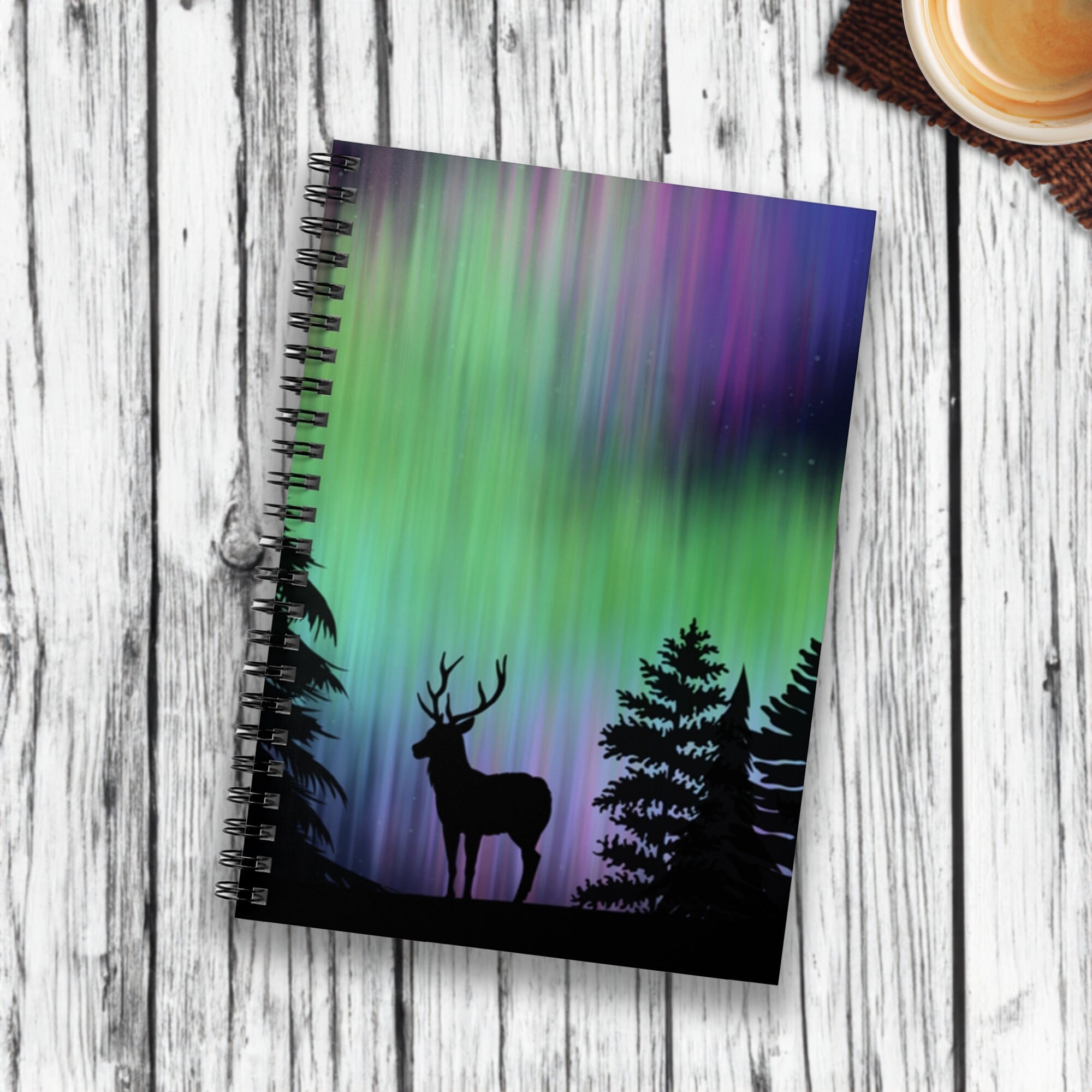 Northern Lights Moon Spiral Notebook, 118 Ruled Line Pages, Aurora ...