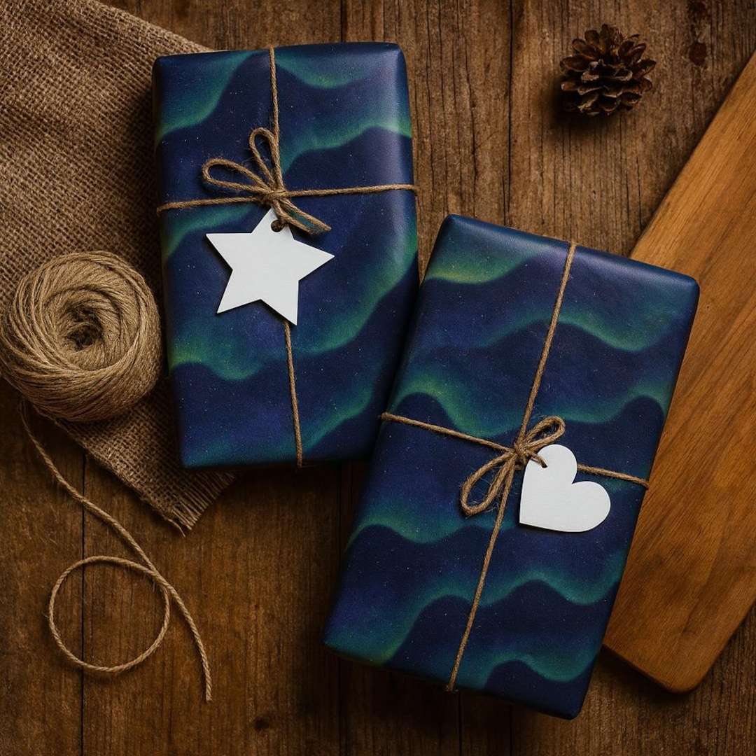 Northern Lights Wrapping Paper, Aurora Borealis Birthday Wrap, Stars ...