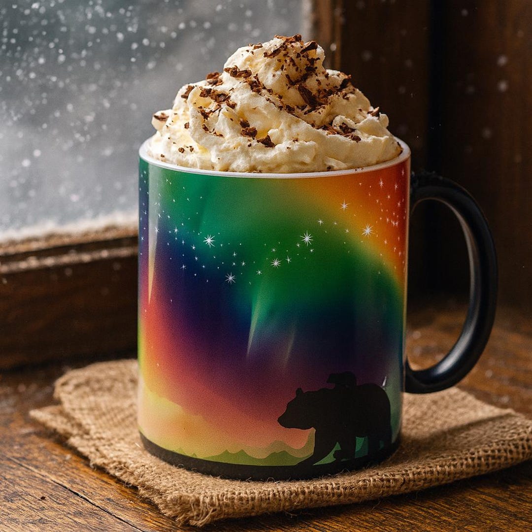 11oz Color Changing Coffee Mug, Rainbow Northern Lights Hot Chocolate ...