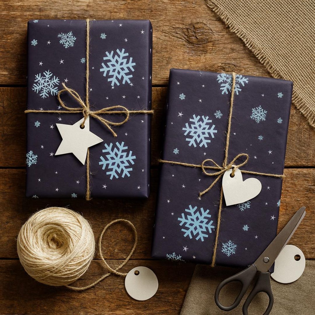 Blue Snowflake Pattern Gift Wrap Paper, Winter Holiday Wrapping Sheets ...
