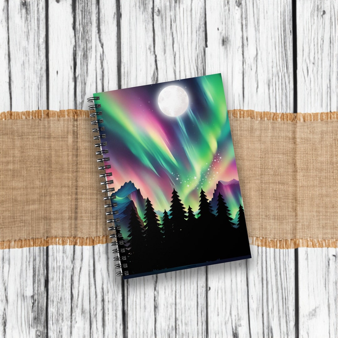 Northern Lights Moon Notebook, Spiral Bound Aurora Borealis Journal ...